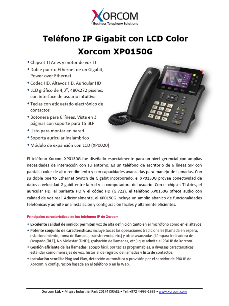 Xorcom xp0150g Brochure Es | PDF | Altoparlante | Teléfono