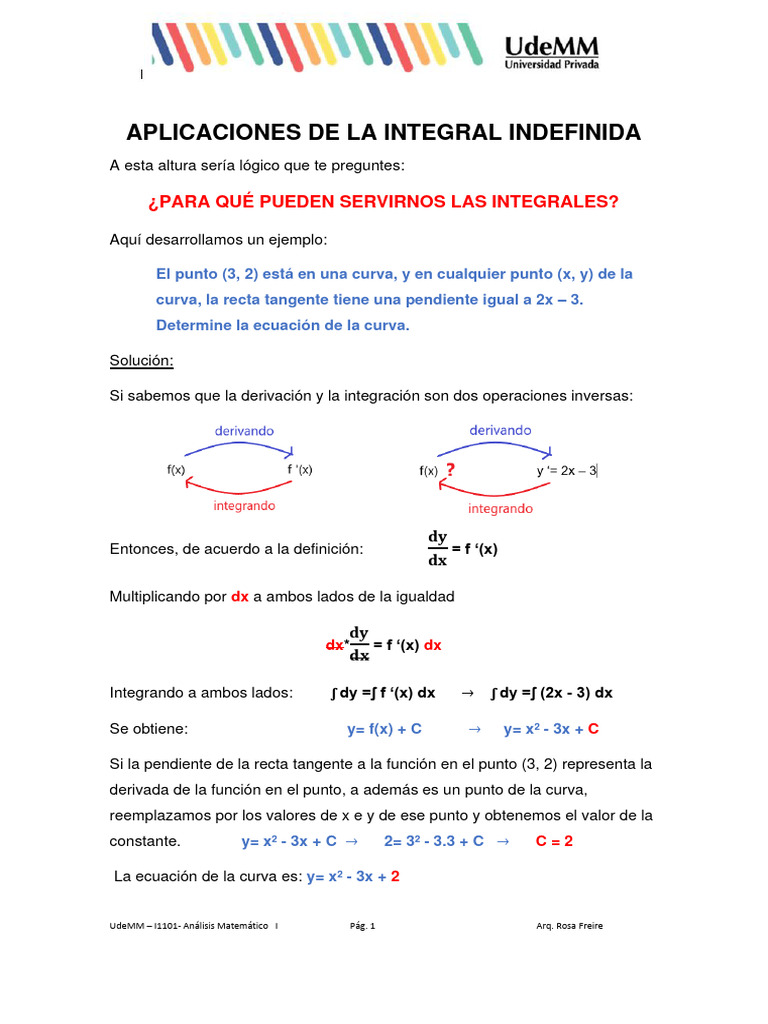 Aplicaciones de La Integral Indefinida | PDF | Ecuaciones | Ecuaciones diferenciales