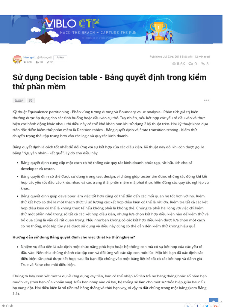 Sử dụng Decision table - Bảng quyết định trong kiểm thử phần mềm - Viblo | PDF