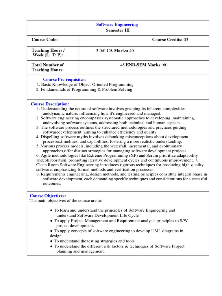 Software Engineering Course Overview | PDF | Software Development Process | Use Case