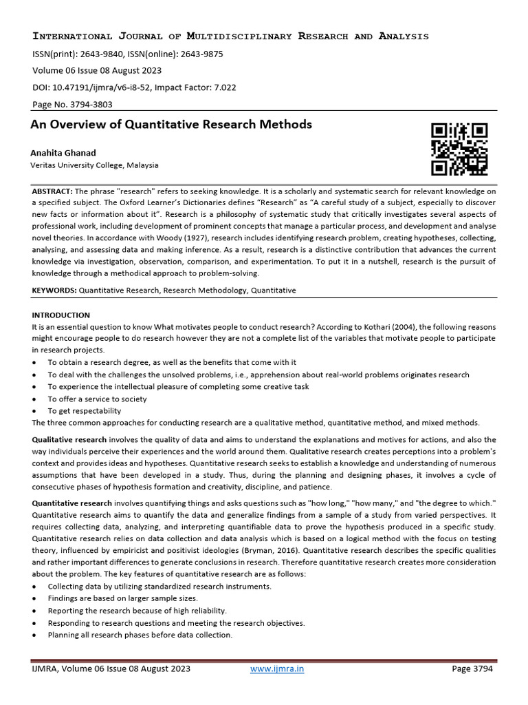An Overview of Quantitative Research Methods | PDF | Statistics | Survey Methodology
