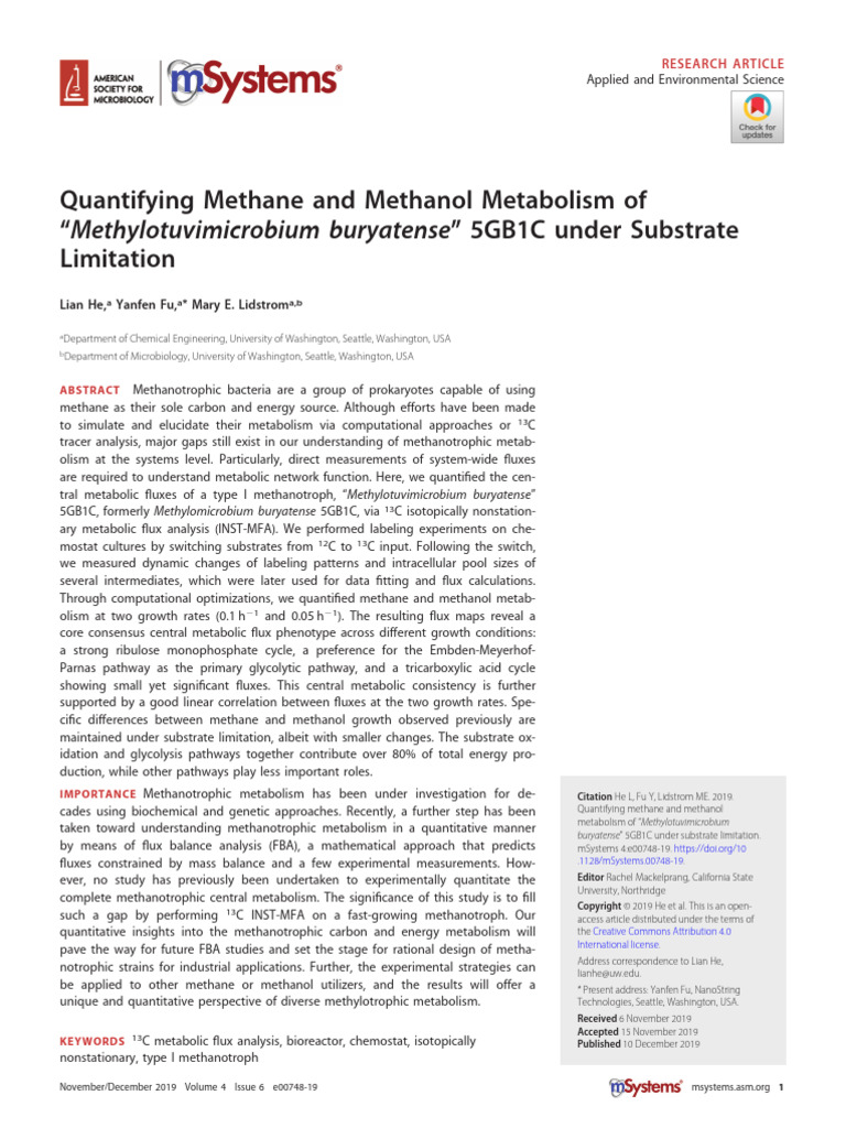 Quantifying Methane and Methanol Metabolism of Met | PDF | Metabolism | Metabolic Pathway