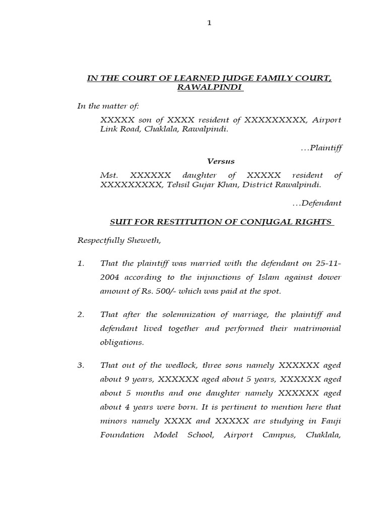 Suit For Restitution of Conjugal Rights | PDF | Social Institutions ...