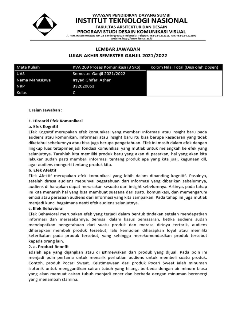 Format Template Lembar Jawaban UAS | PDF