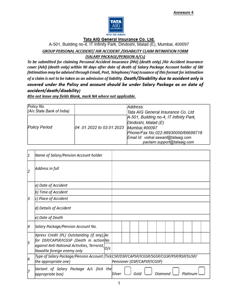 300322-PAI & AAI Claim Intimation and Claim Forms | PDF | Cheque | Banks