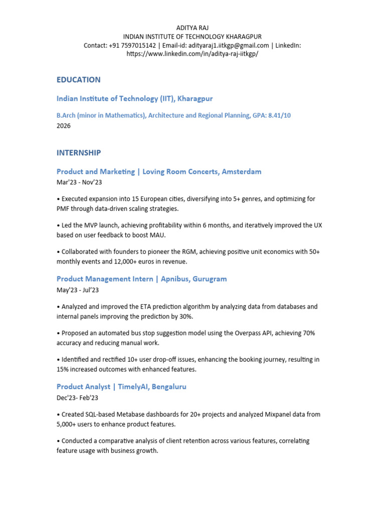 Resume Template Aditya Raj | PDF