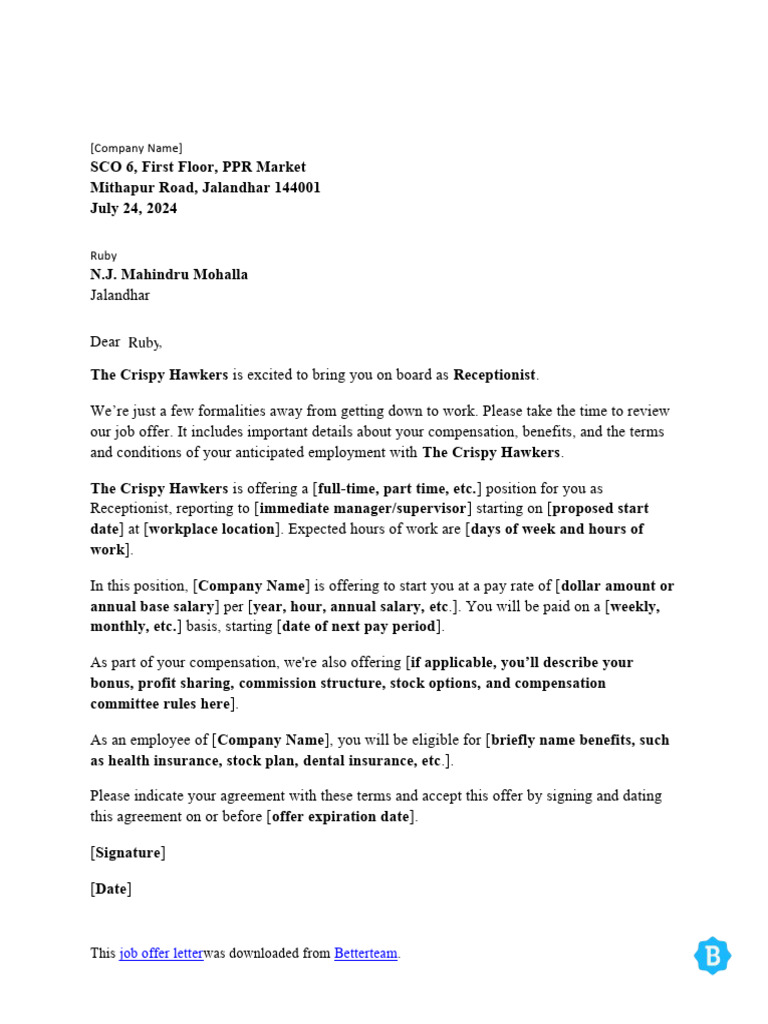 Job Letter | PDF | Career & Growth