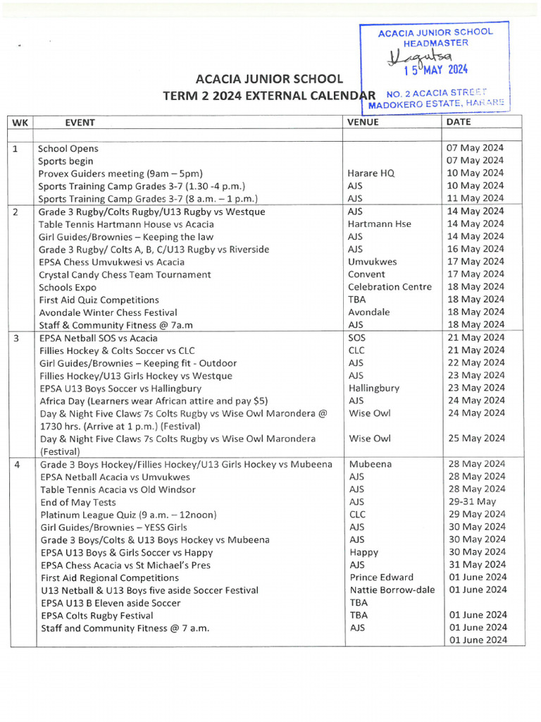 External Calendar Term 2 2024 | PDF