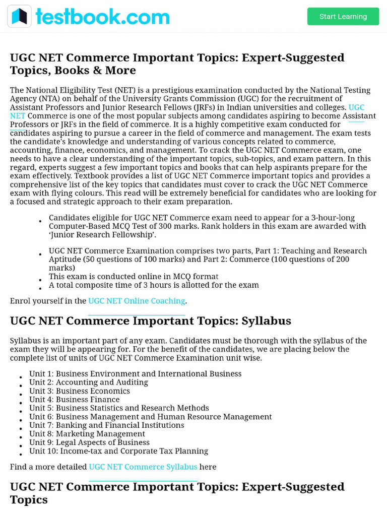 UGC NET Commerce Important Topics - Expert-Suggested Topics, Books ...