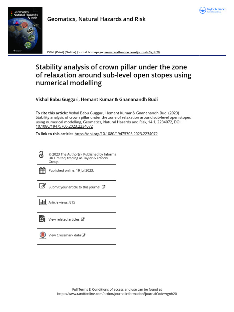 Stability Analysis of Crown Pillar Under The Zone of Relaxation Around ...
