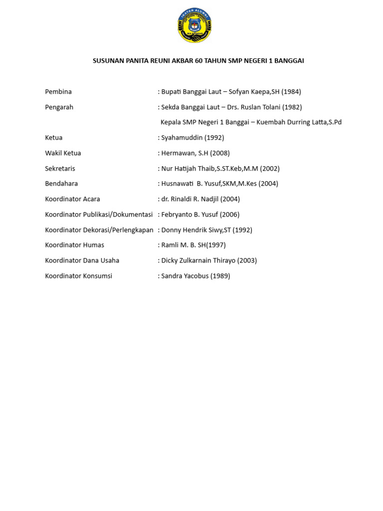 Reuni Akbar 60 Tahun SMPN 1 Banggai | PDF