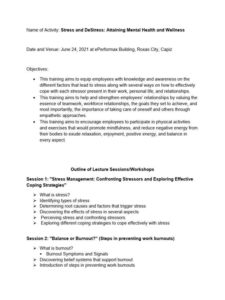 Stress Management TRAINING-MATRIX-FINAL | PDF | Occupational Burnout ...