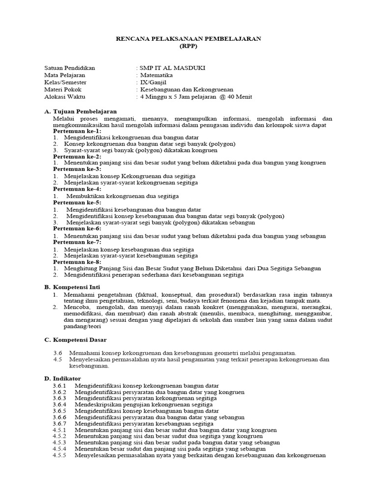 03 RPP 4 - Kesebangunan Dan Kekongruenan | PDF | Karier & Perkembangan | Seni