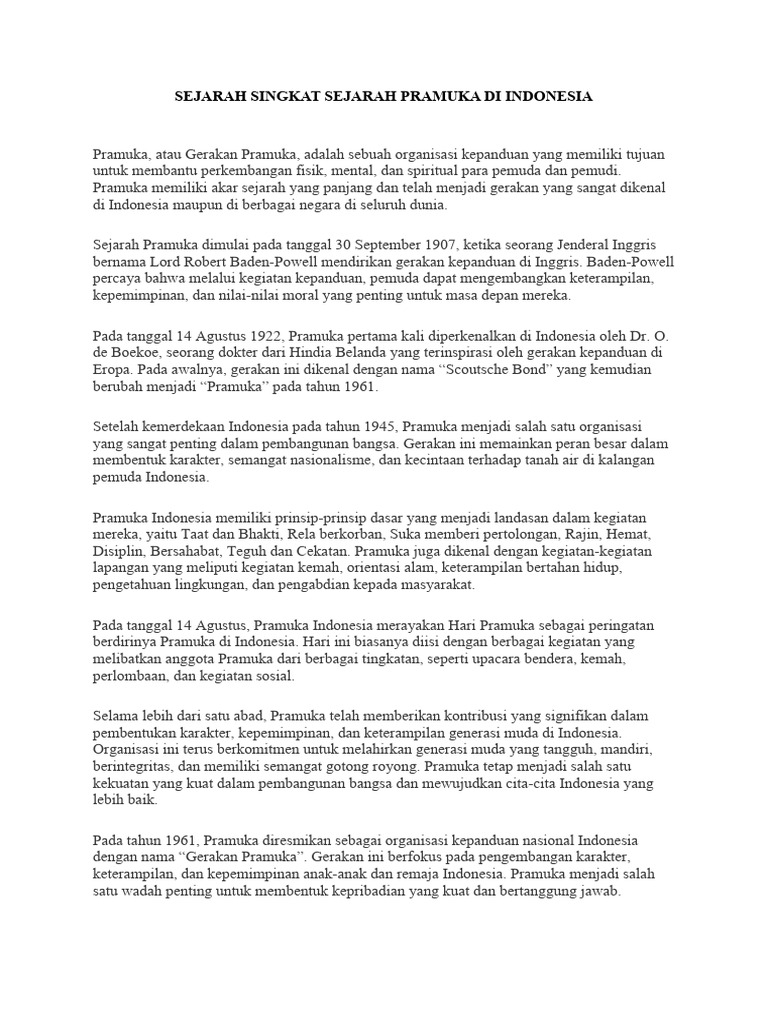 Sejarah Singkat Pramuka Di Indonesia | PDF