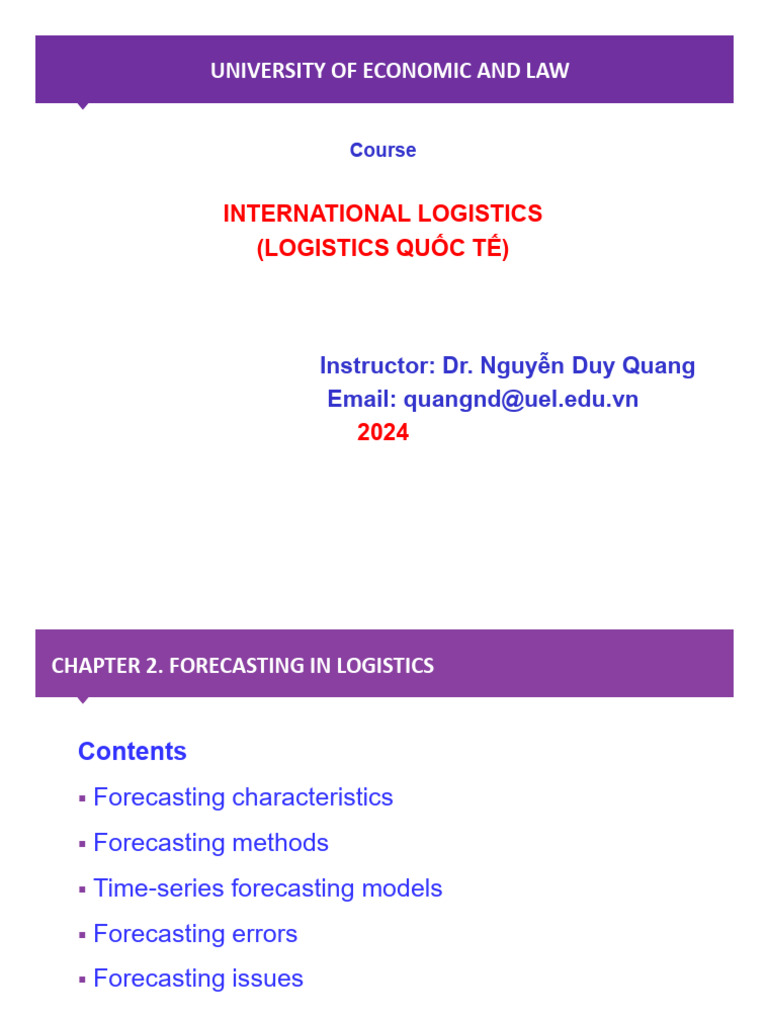 Chapter 2. Forecasting in Logistics | PDF | Forecasting | Mean Squared ...