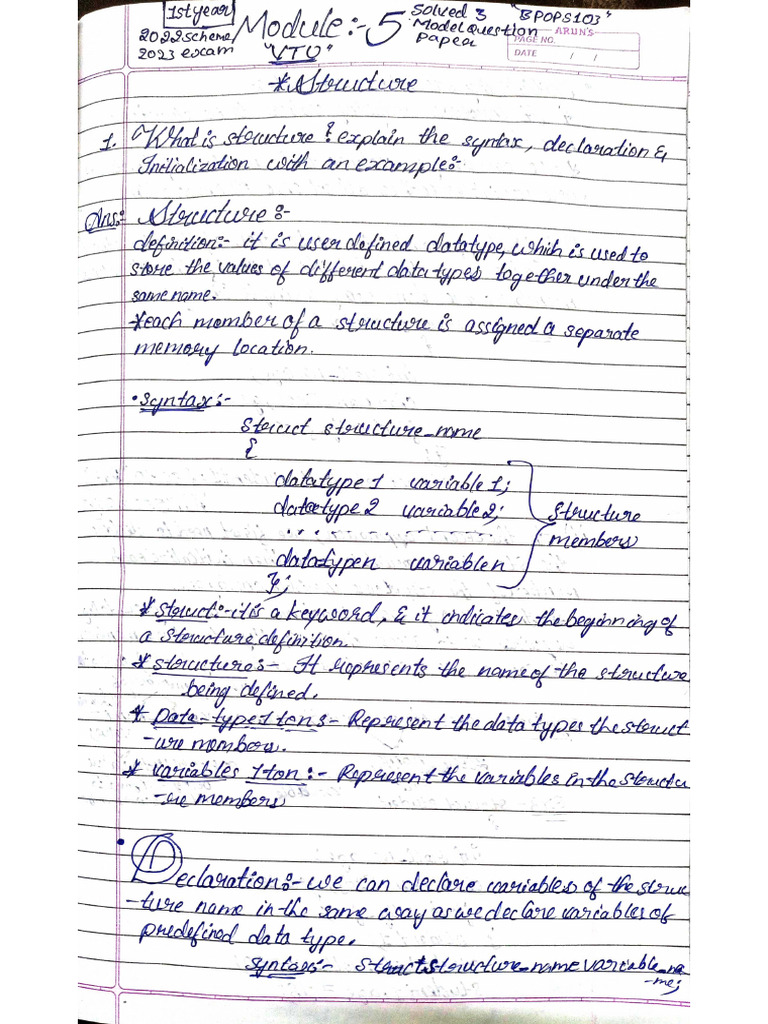 Module 5 Pop Solved 3 Model Question Paper Vtu 1st Year 2022 Scheme | PDF