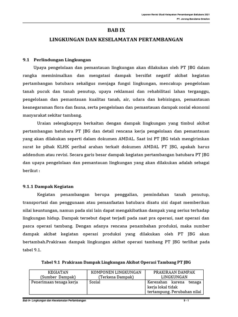 BAB IX Lingkungan Dan Keselamatan Pertambangan | PDF