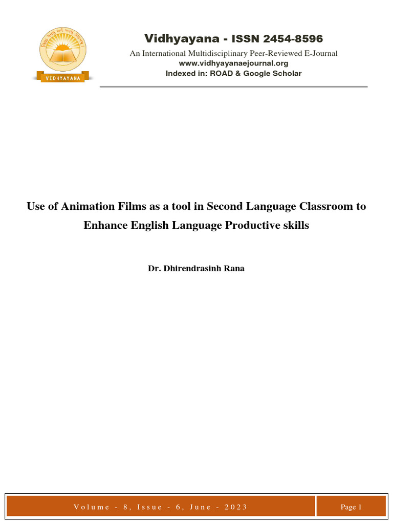 Use of Animation Films As A Tool in Second Language Classroom To ...