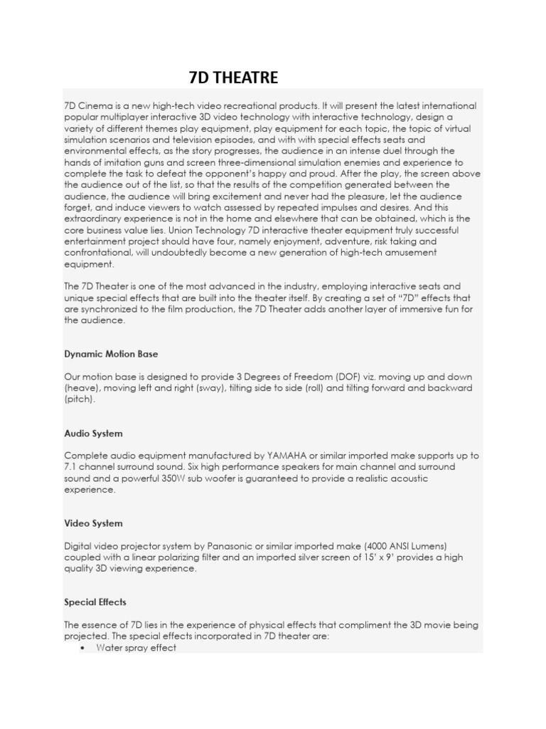 7D Theatre | PDF | 3 D Film