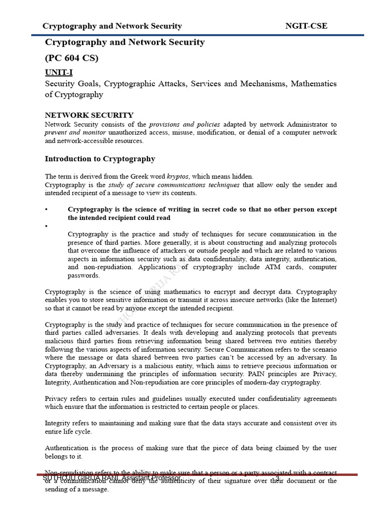 Lecture Notes Cns By Suthoju Girija Rani Pdf Key Cryptography