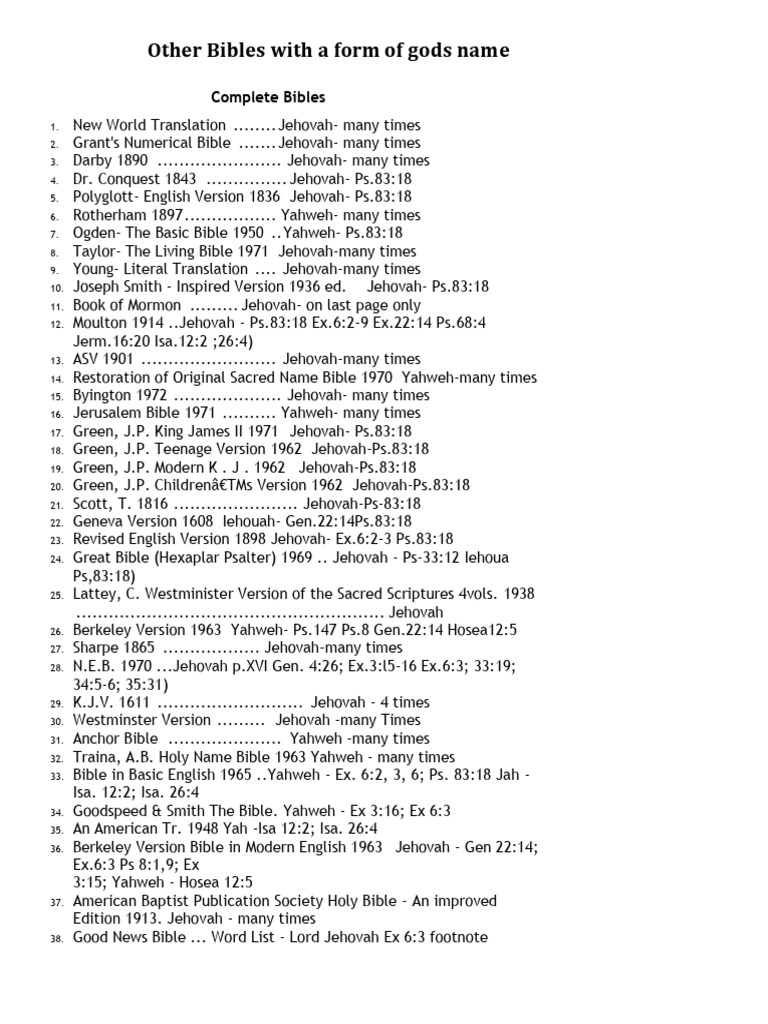 Other Bibles With A Form of God's Name | PDF | Jehovah | Tetragrammaton