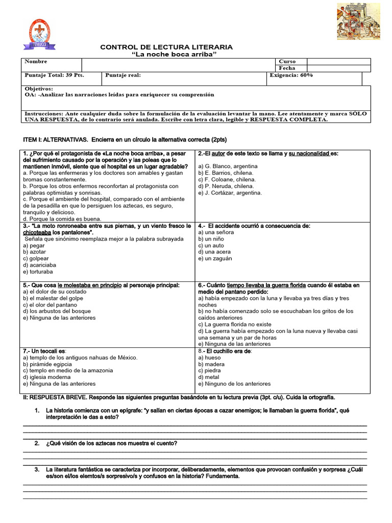 Control de Lectura La Noche Boca Arriba | PDF | Narración