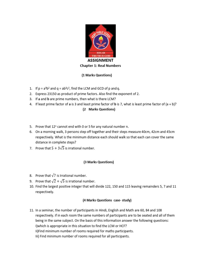 Assignment ch.1,2,3,4,5 Class X | PDF | Polynomial | Equations