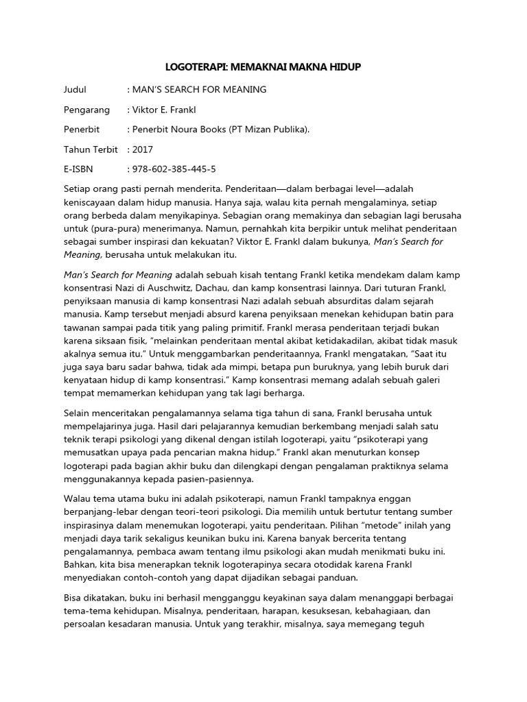 Logoterapi - Memaknai Makna Hidup | PDF | Filsafat
