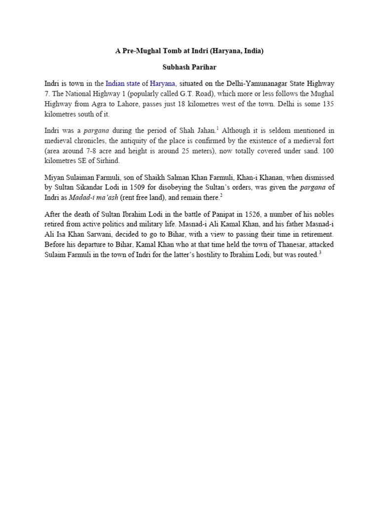 A Pre-Mughal Tomb at Indri | PDF | Mughal Empire