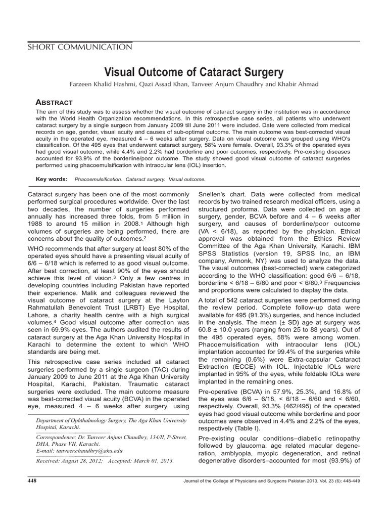 Visual Out Come Cataract | PDF | Surgery | Medical Specialties