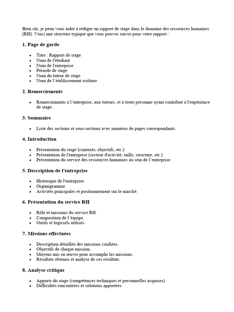 rapport de stage exemple | PDF | Gestion des ressources humaines
