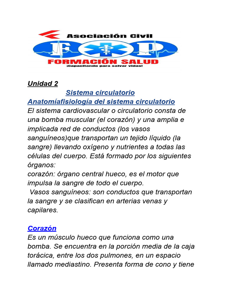 Unidad 2, Anatomía y Clínica - Virt. | PDF | Sistema circulatorio | Corazón