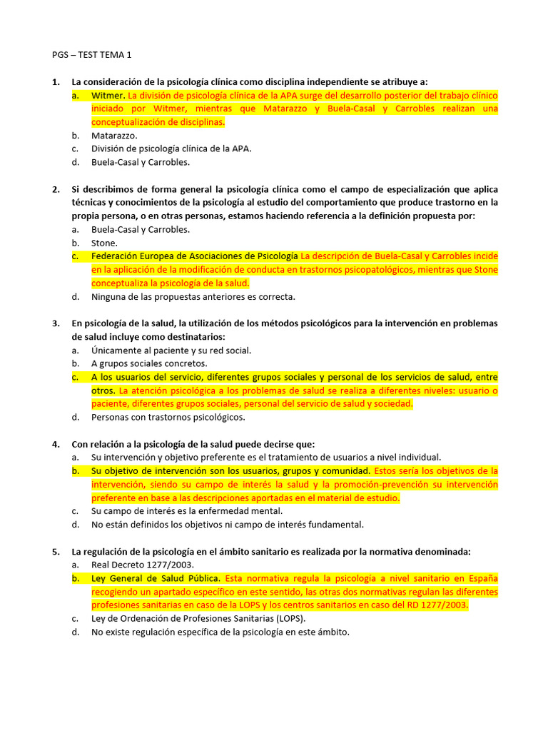PSG - Tests Resueltos | PDF | Manual Diagnóstico y Estadístico de los ...