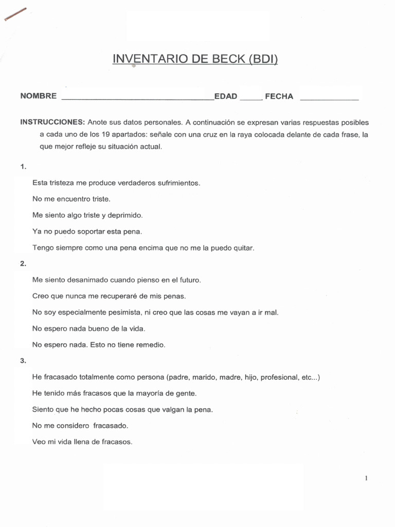 Inventario de Beck (Bdi) | PDF