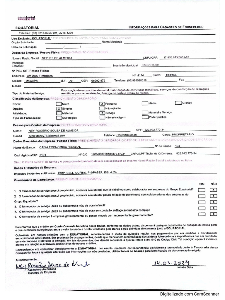 Formulario Cadastro Fornecedor | PDF
