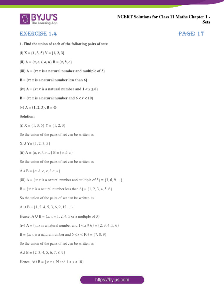 NCERT Solutions For Class 11 Maths Chapter 1 Sets Exercise 1.4 | PDF | Teaching Methods & Materials