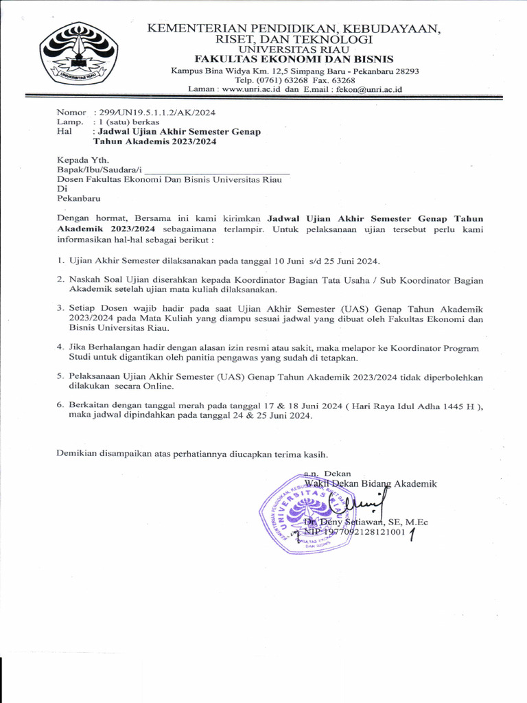 Jadwal Uas Semester Genap 2023-2024 | PDF