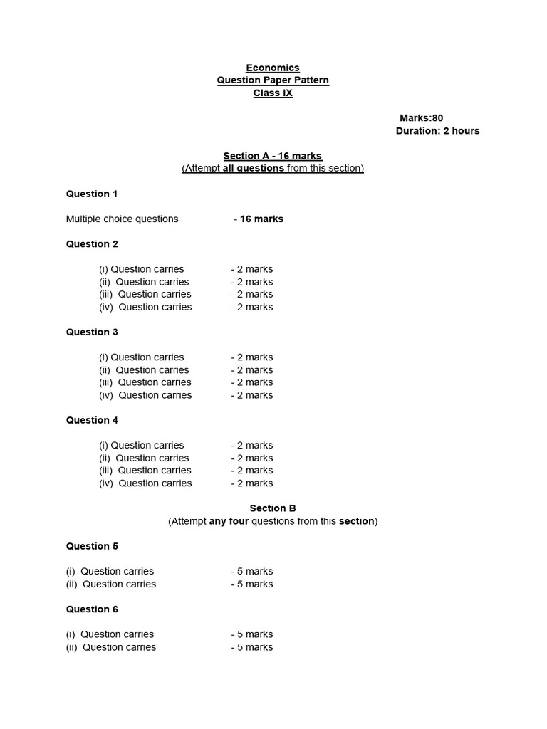 Class IX Economics Exam Format | PDF