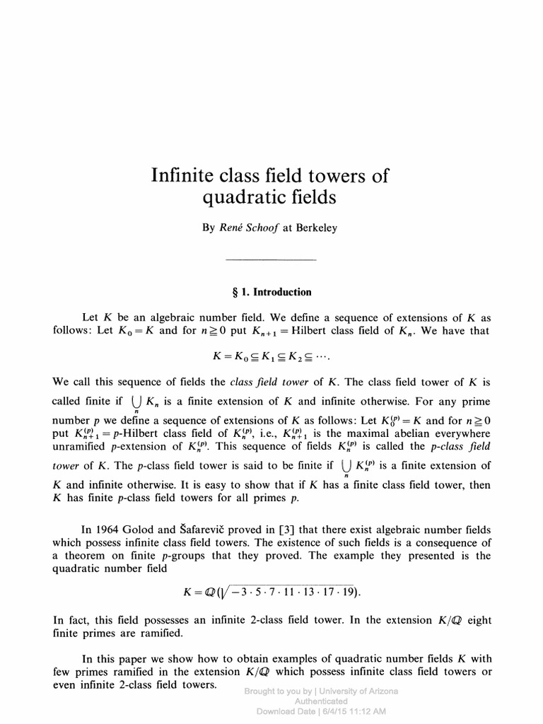 Infinite Class Field Towers in Quadratic Fields | PDF | Field ...