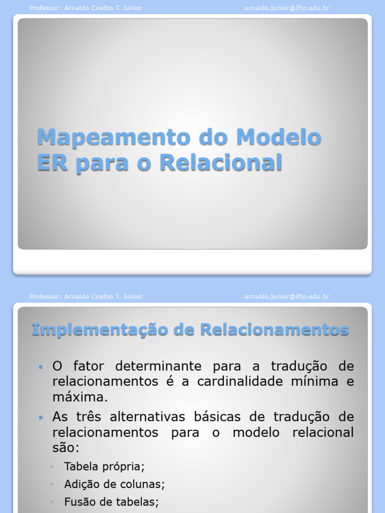 Mapeamento ER para Modelo Relacional | PDF | Modelo relacional | Tabela ...