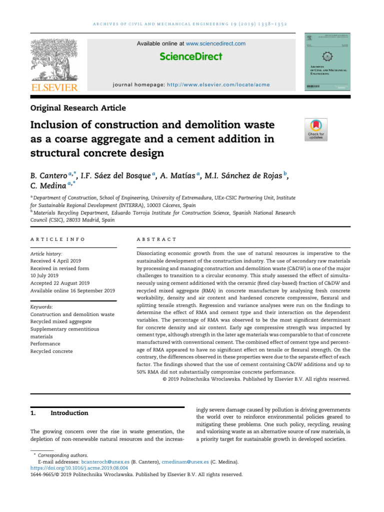 Cantero B. Inclusion of construction and demolition waste as a coarse ...