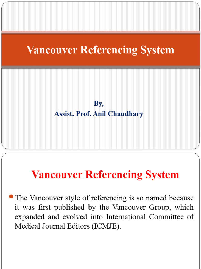 Vancouver Referencing System | PDF | Citation | Written Communication