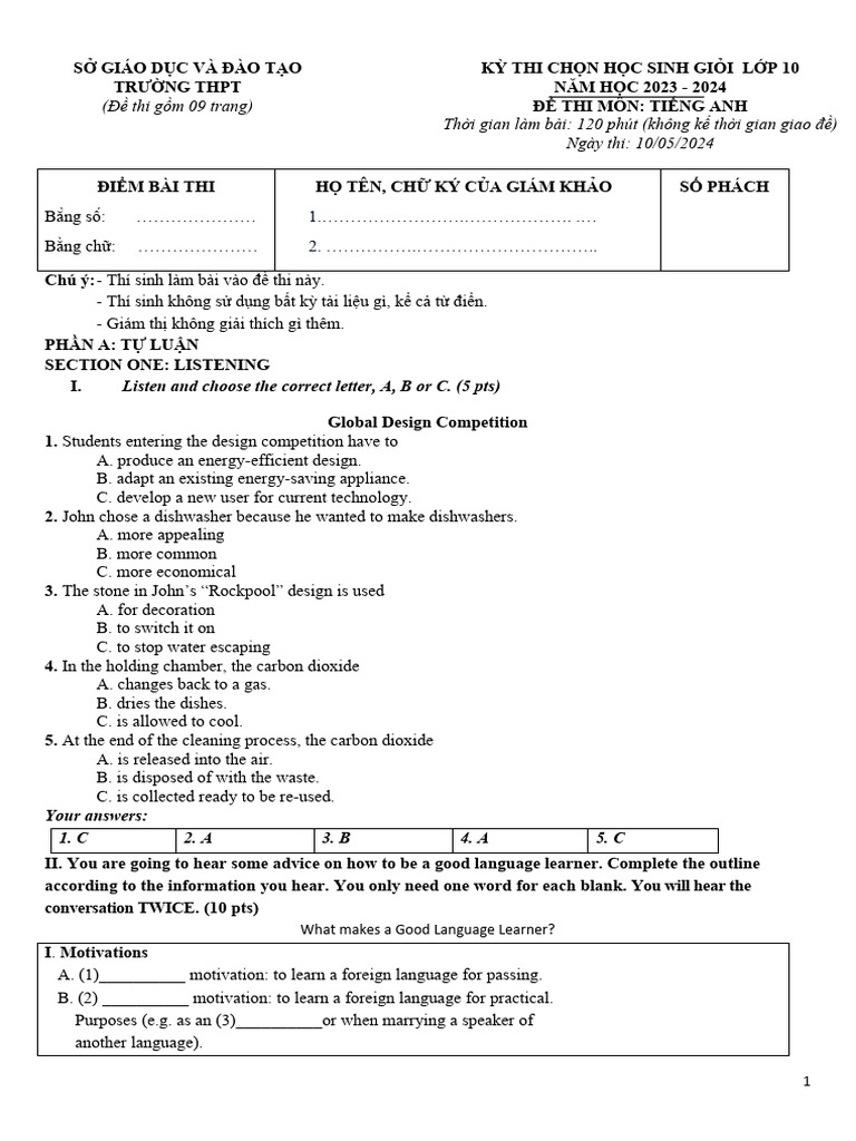 ĐỀ HSG TIẾNG ANH 10 2024 - goc | PDF | Chimpanzee | Learning