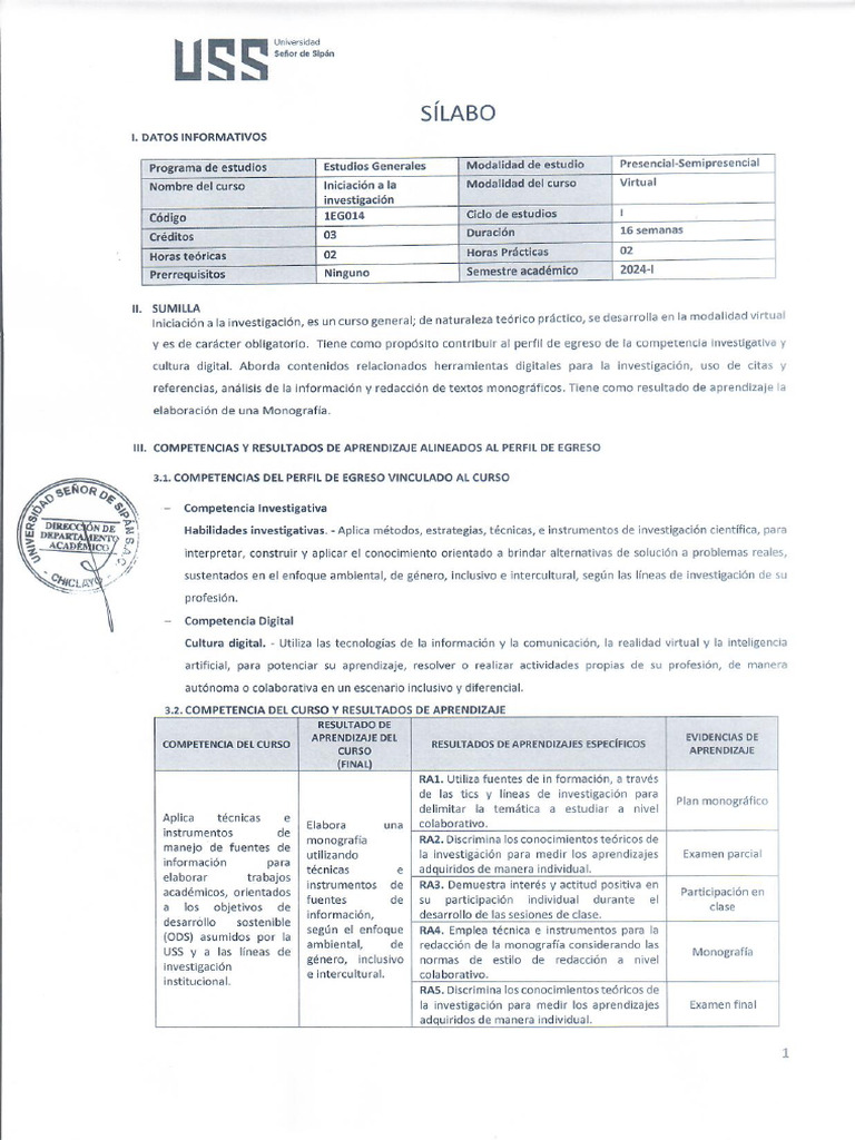 Sílabo Iniciación 2024 Actualizado | PDF