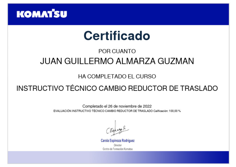 Certificado de Curso: Cambio Reductor | PDF