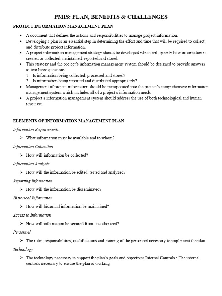 CE175-3C5 PMIS - Plan, Benefits & Challenges Part 1-2 | PDF ...