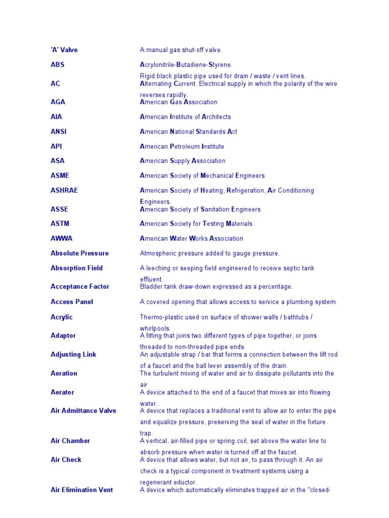 Plumbing Glossary | PDF | Pipe (Fluid Conveyance) | Valve