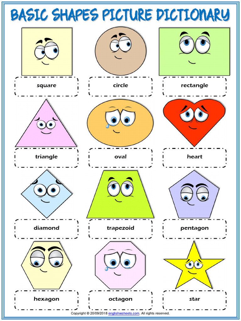 Shapes Vocabulary Esl Picture Dictionary Worksheet for Kids | PDF
