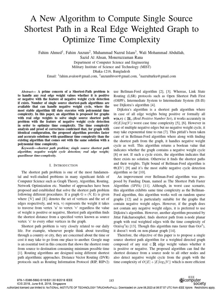 A New Algorithm To Compute Single Source Shortest Path In A Real Edge Weighted Graph To Optimize