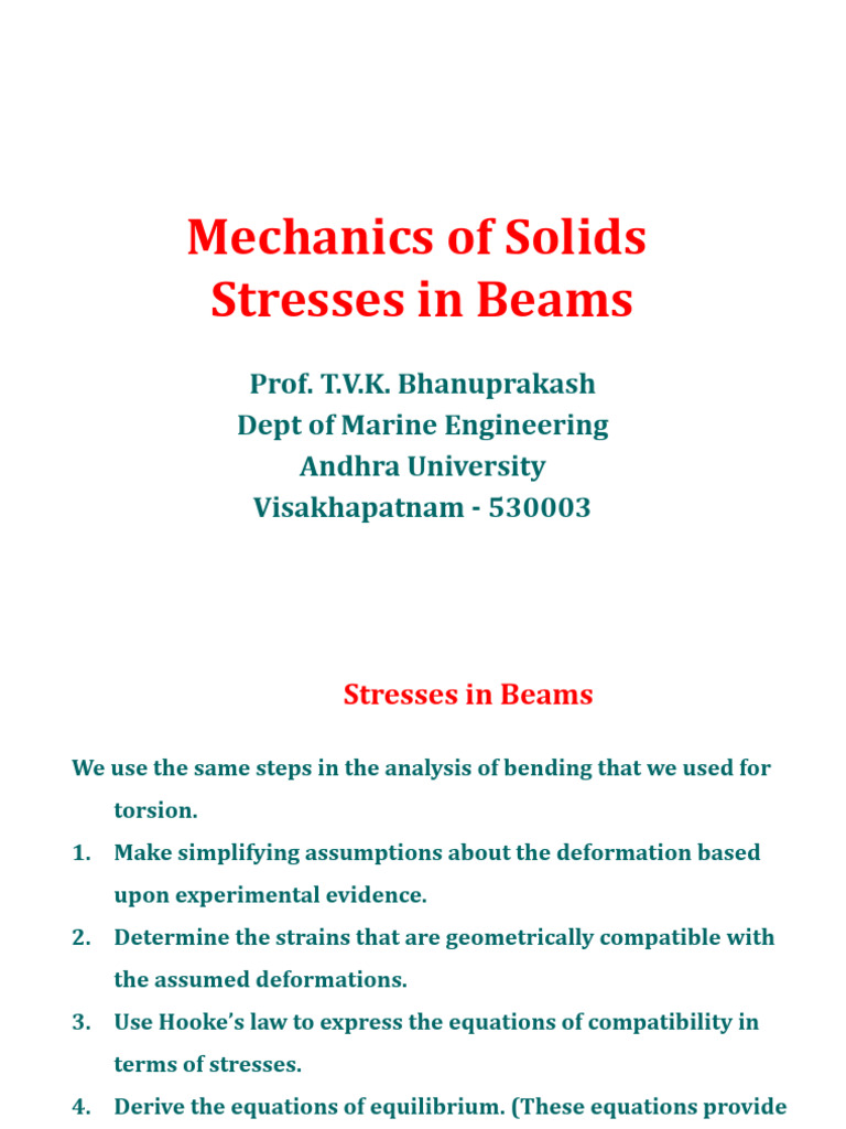 Prof Tvkb Som Lecture 07 Stresses Beams Pdf Bending Beam Structure